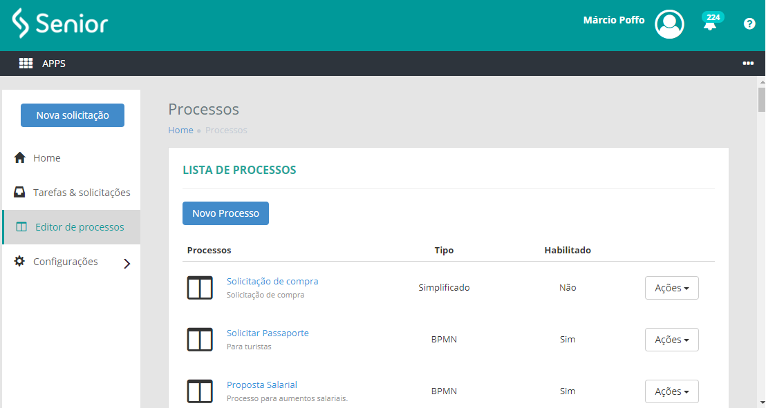 Criando um processo de workflow – Senior X PLATFORM