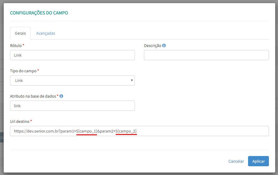 Formulário ECM - Campos Link - Senior X PLATFORM