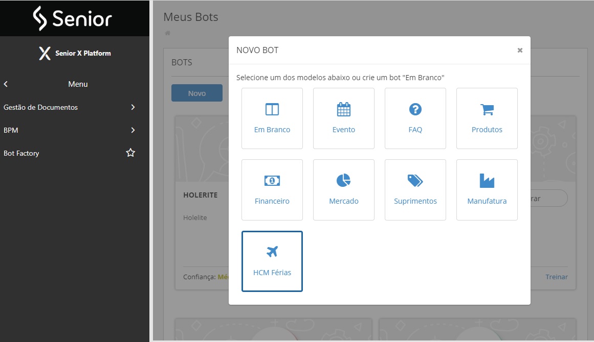 Modelos disponíveis – Senior X PLATFORM