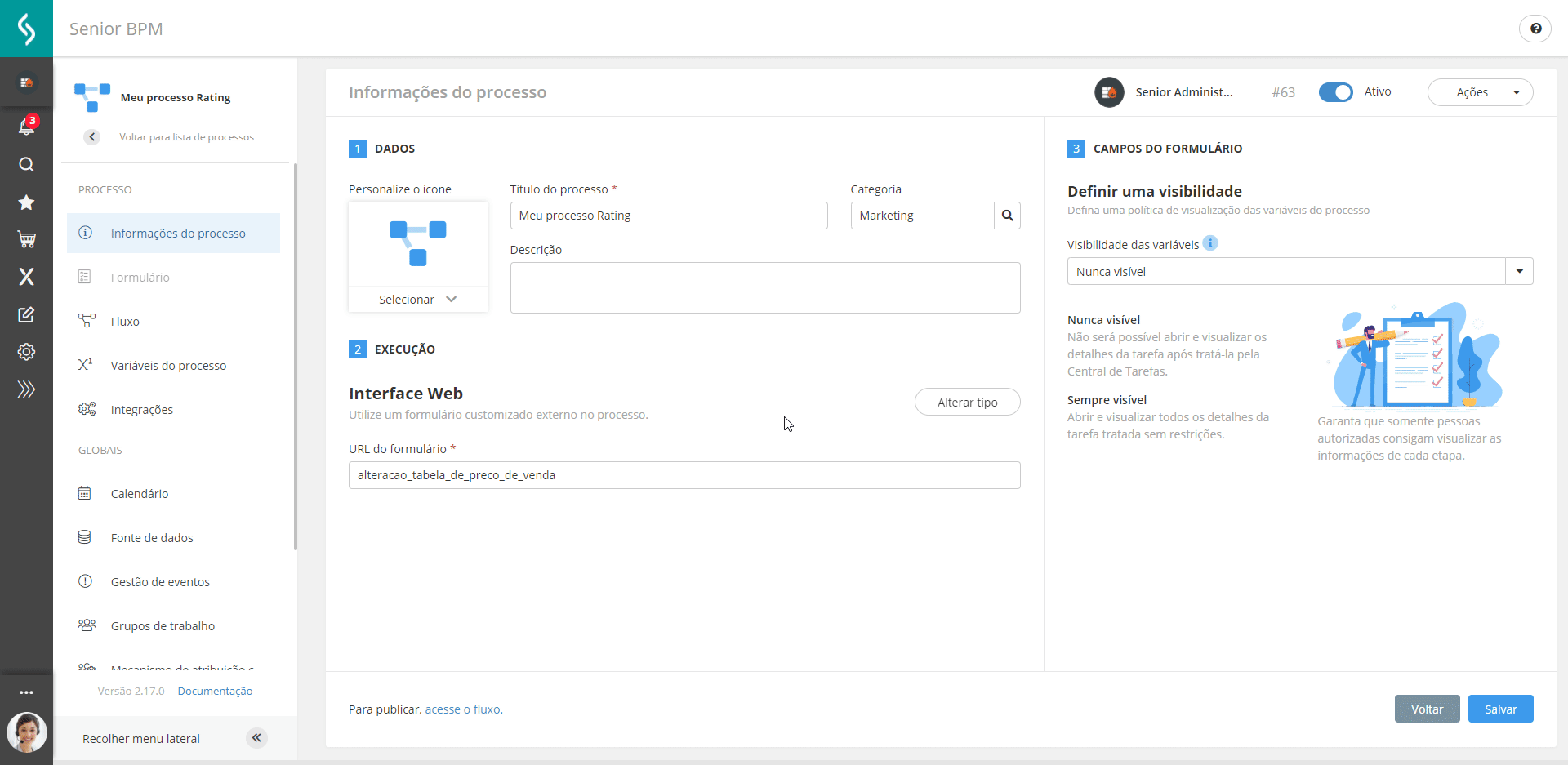 Avaliação de processos (Rating) - Senior X PLATFORM